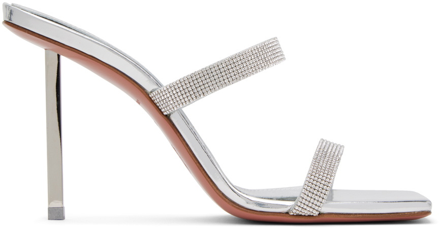 Amina Muaddi Silver Rih Slipper Heeled Sandals Amina Muaddi