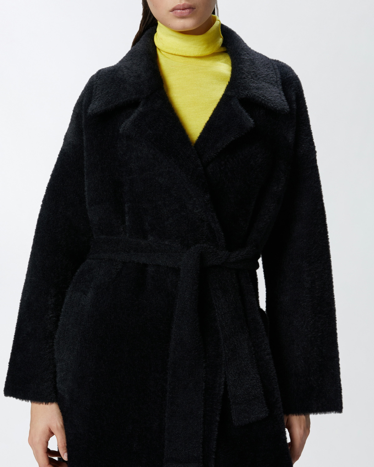 Pinko Faux Fur Wraparound Coat With Belt Limo Black Pinko