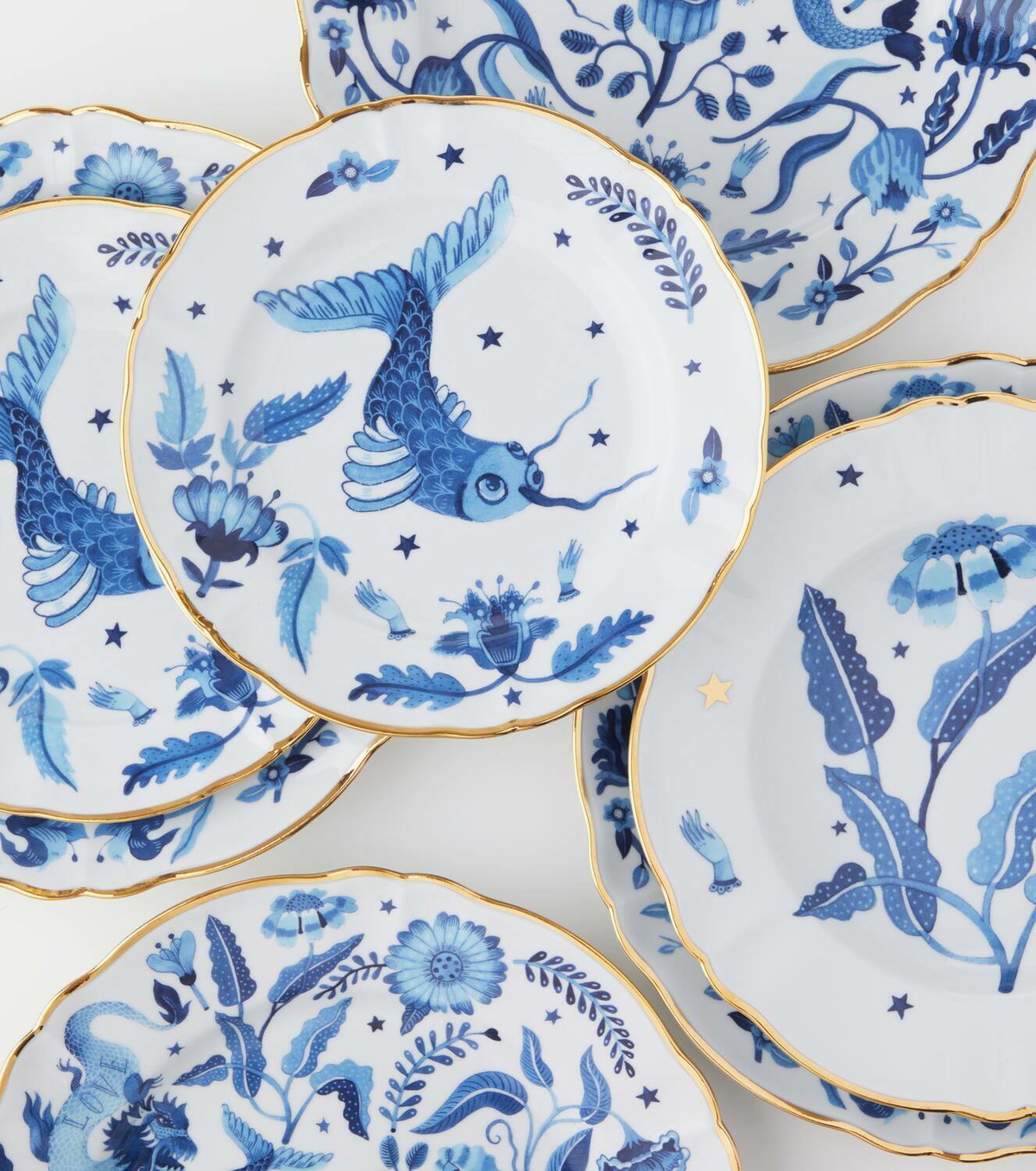 Bitossi Marino Blue Fish set of 4 dessert plates Bitossi Ceramiche