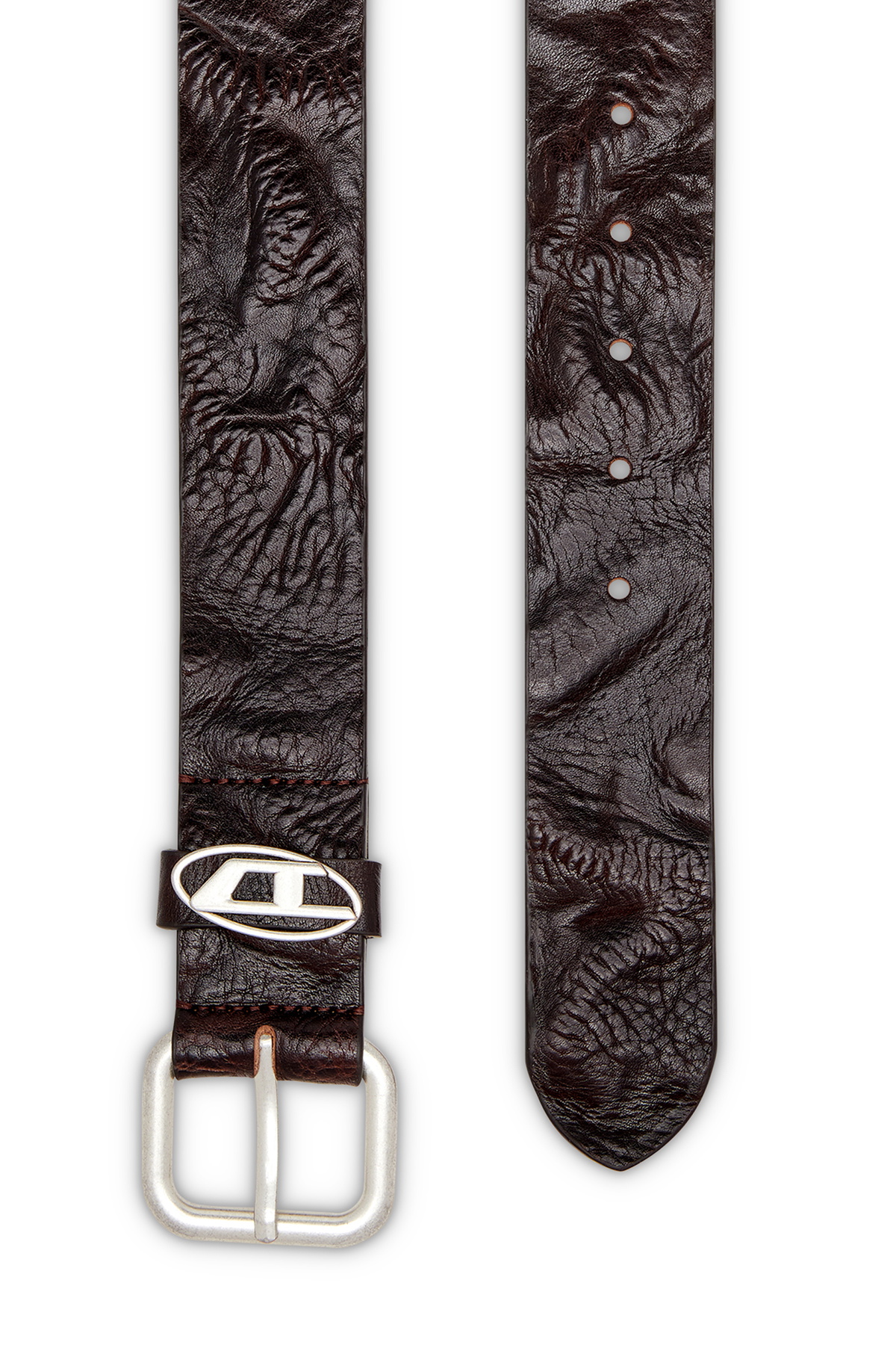Diesel Logo-plaque wrinkled leather belt - Belts - Unisex - Brown Diesel