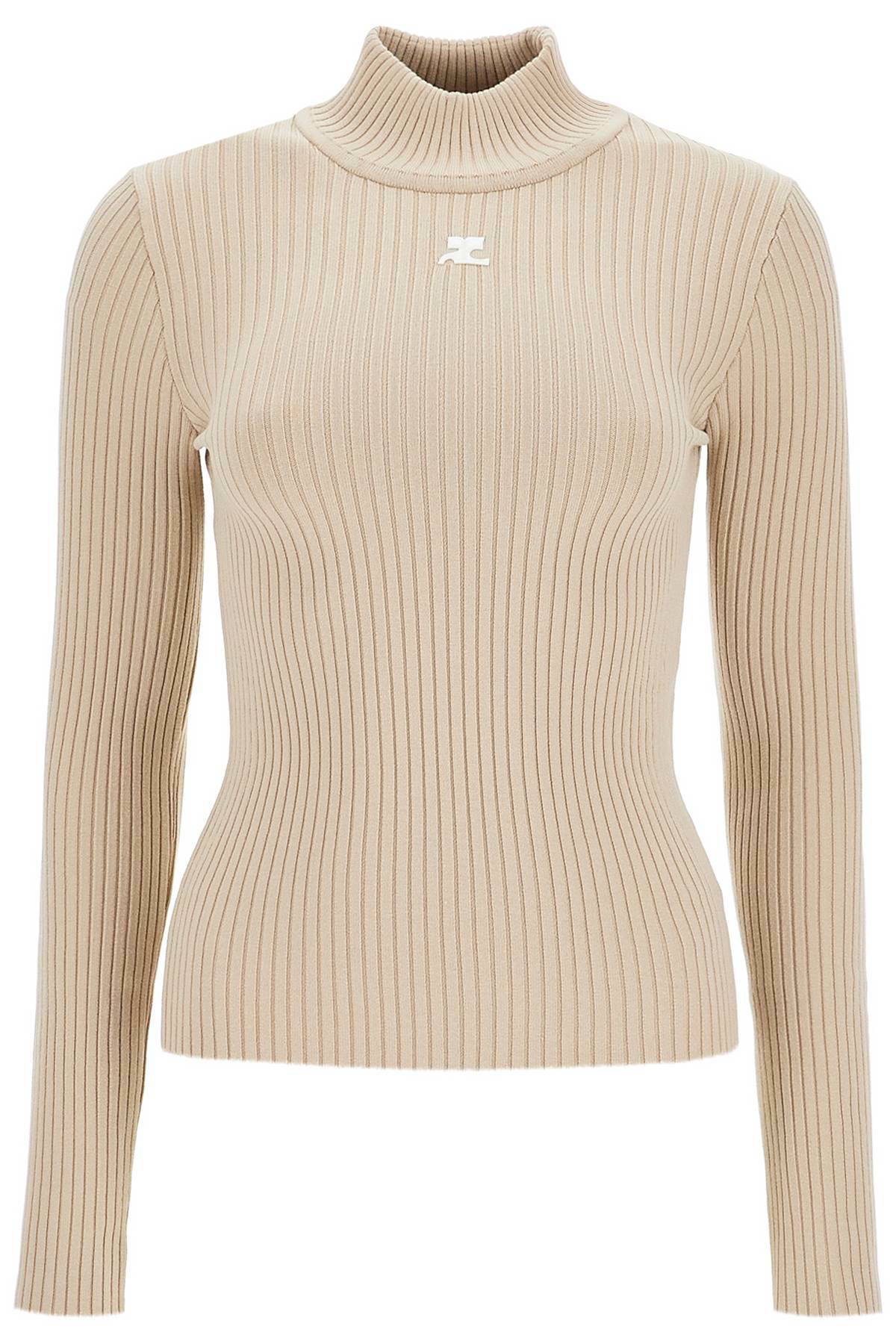 COURREGES re-edition ribbed funnel-neck sweater Beige Courreges