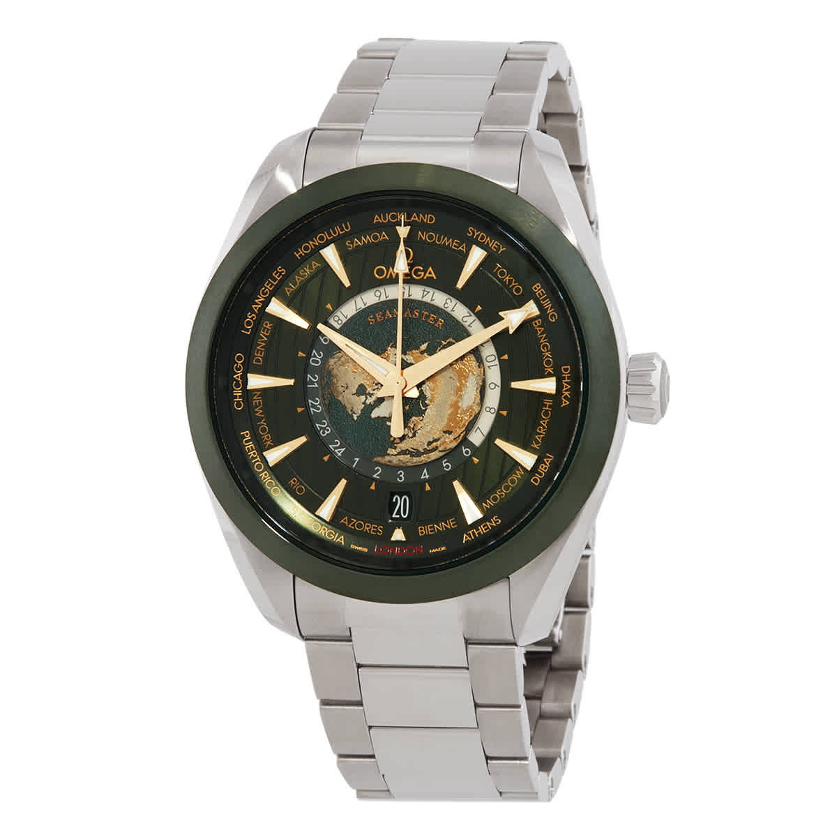 Omega Seamaster World Time GMT Automatic Chronometer Green Dial Mens ...