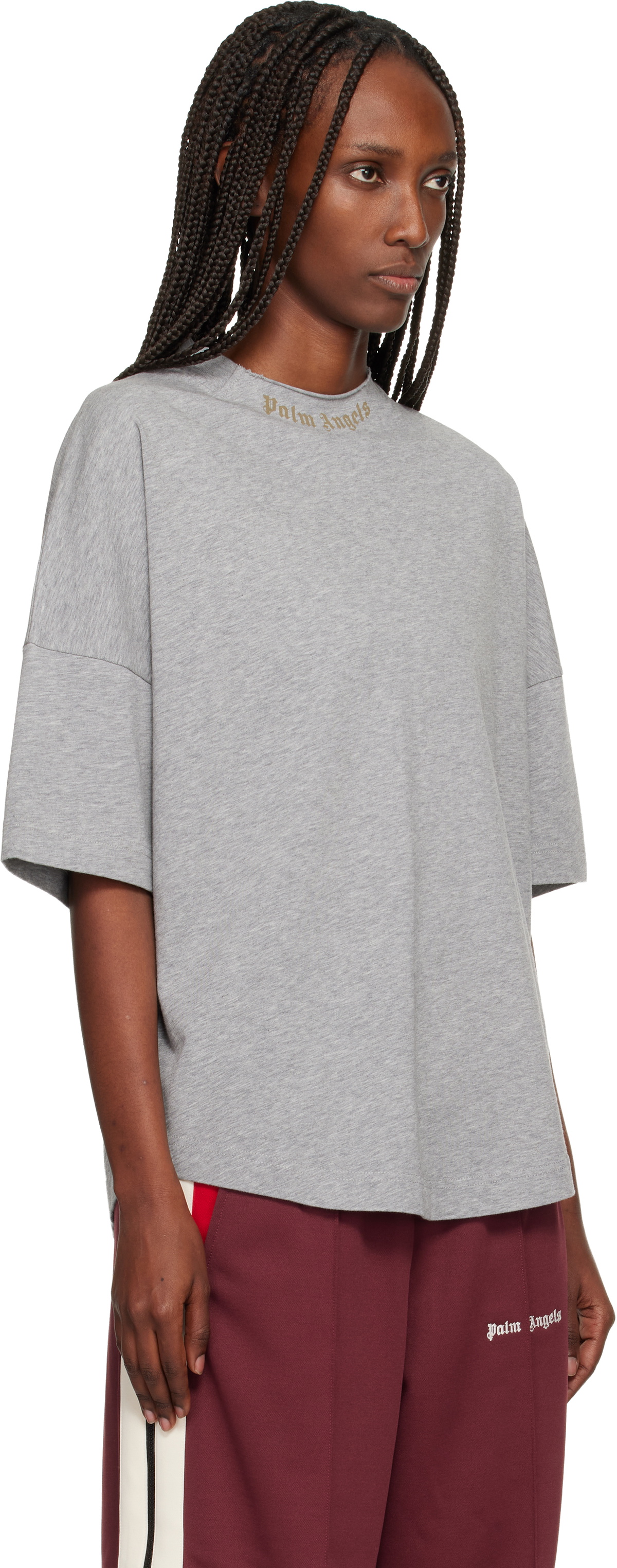 Palm Angels Gray Curved Logo Collar Over T-shirt Palm Angels