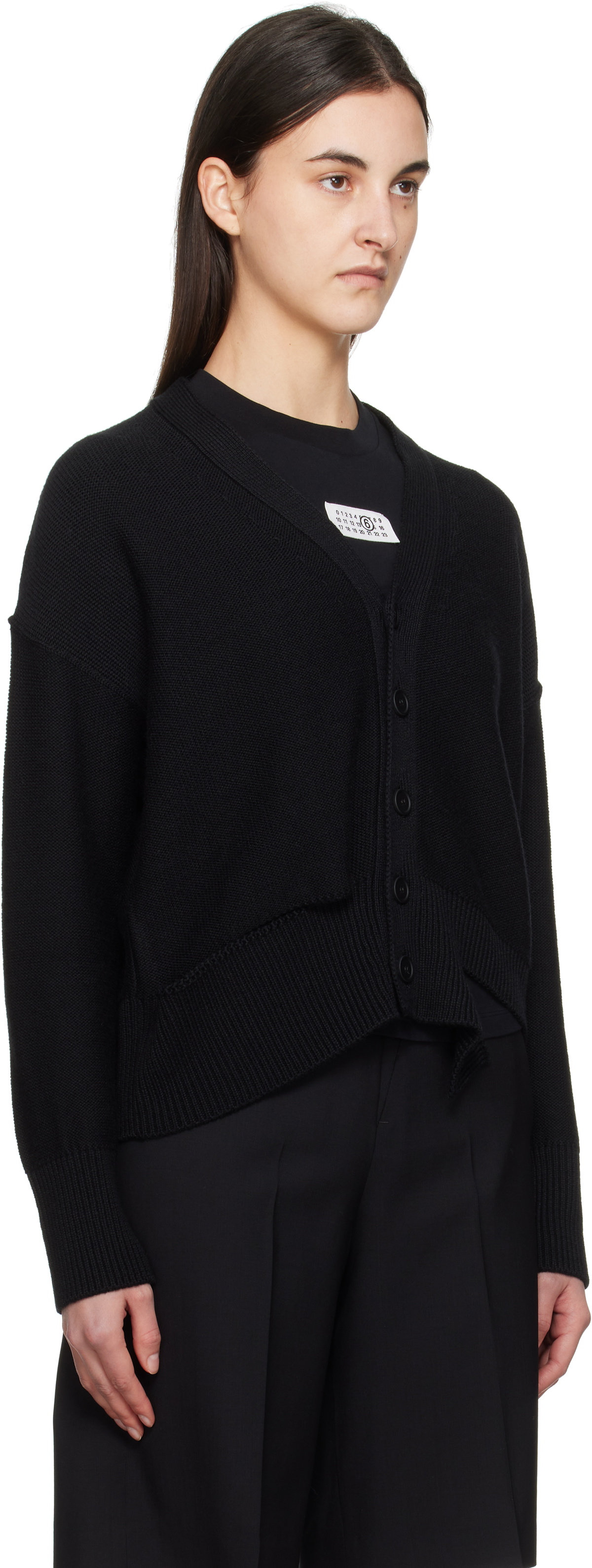 MM6 Maison Margiela Black Boxy Ripped Cardigan MM6 Maison Margiela