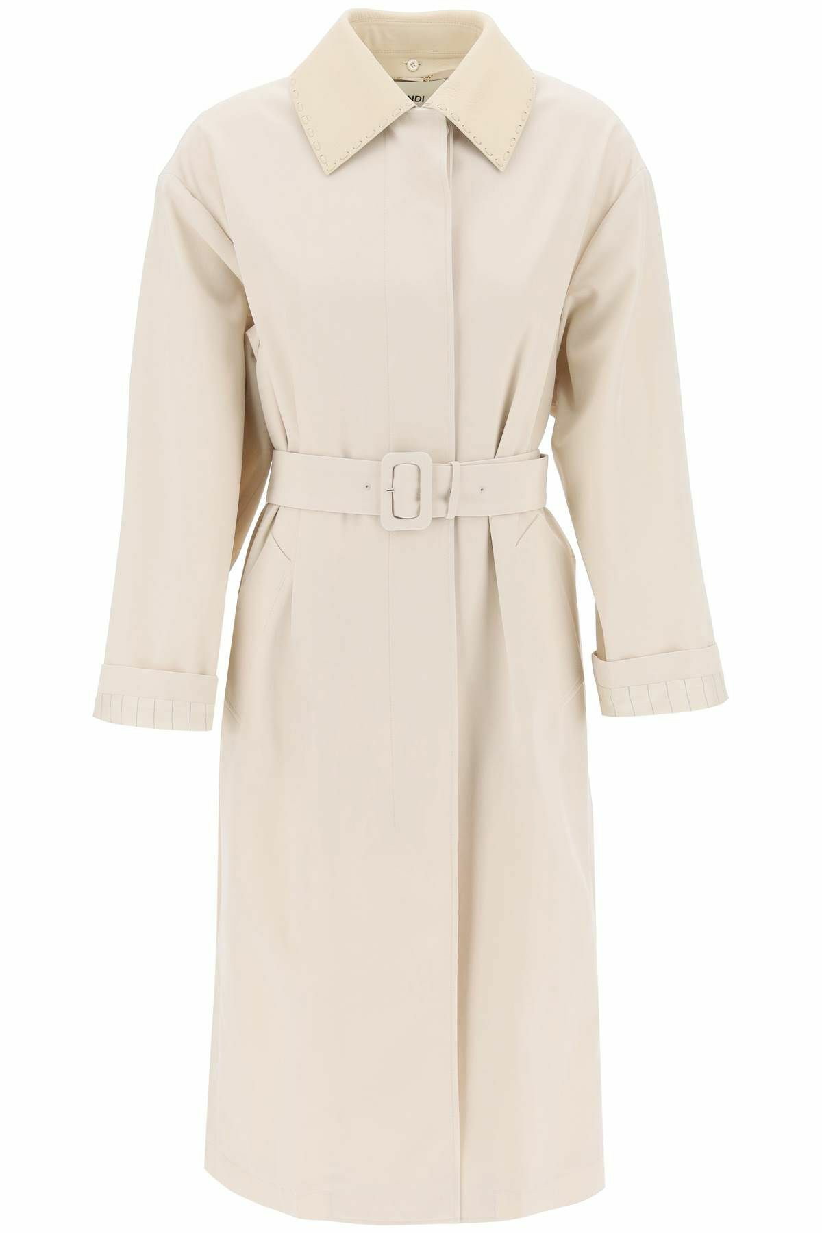 FENDI trench coat with removable leather collar White Fendi