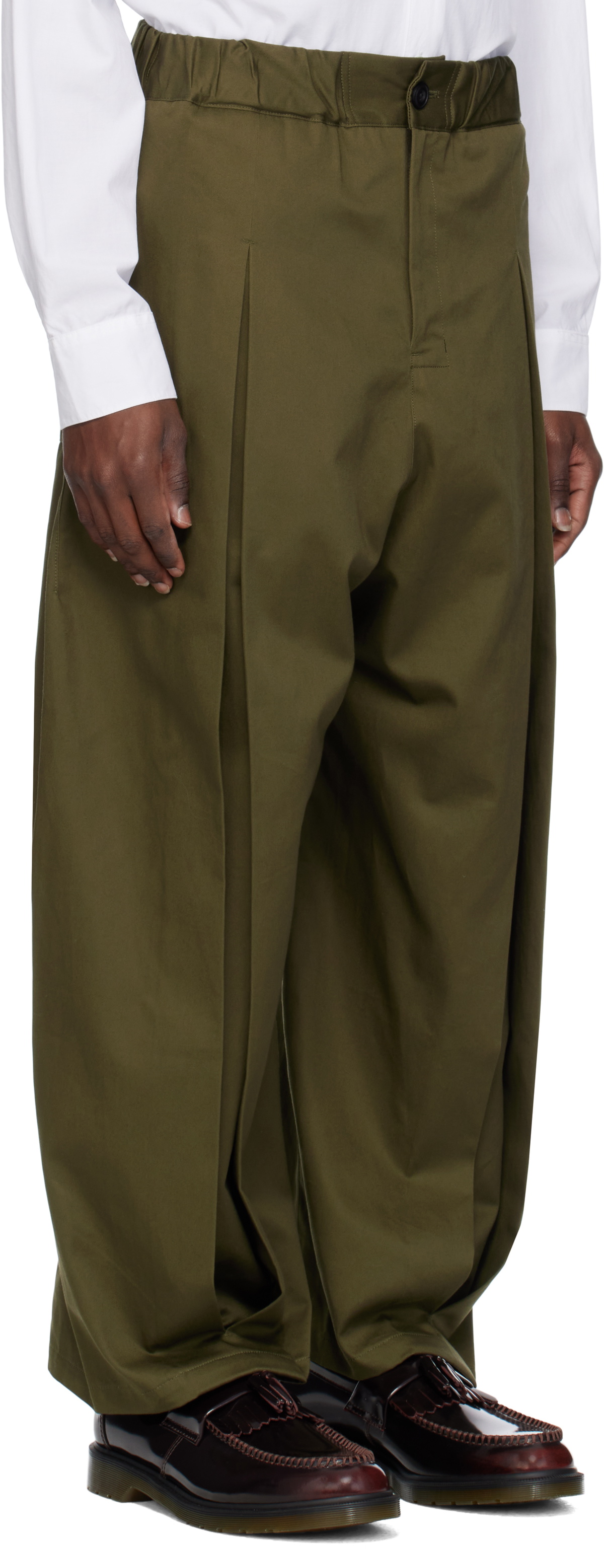 SAGE NATION Khaki Box Pleat Trousers SAGE NATION