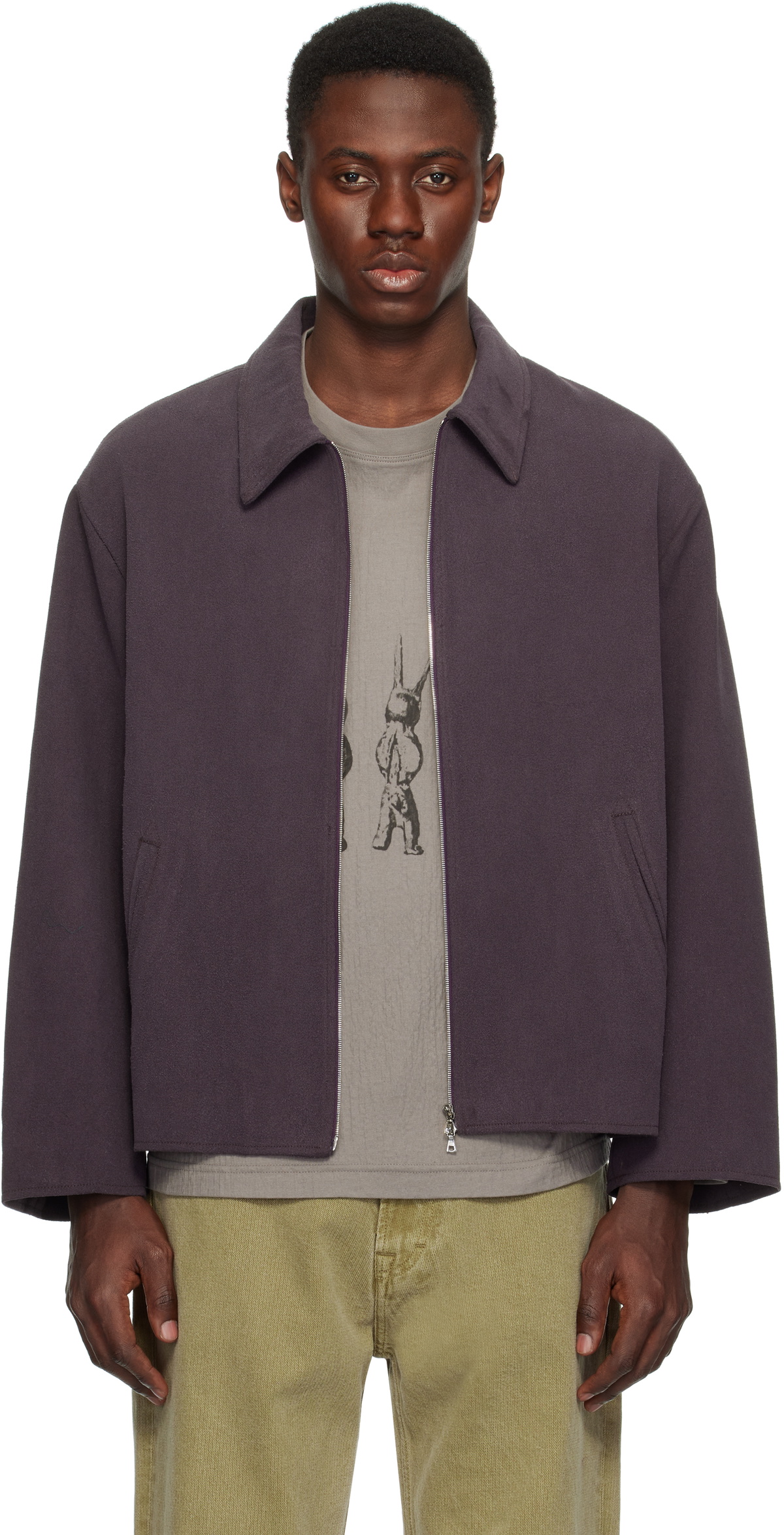 Small Talk Studio Purple Zip Western Washed Silk Jacket Small Talk Studio