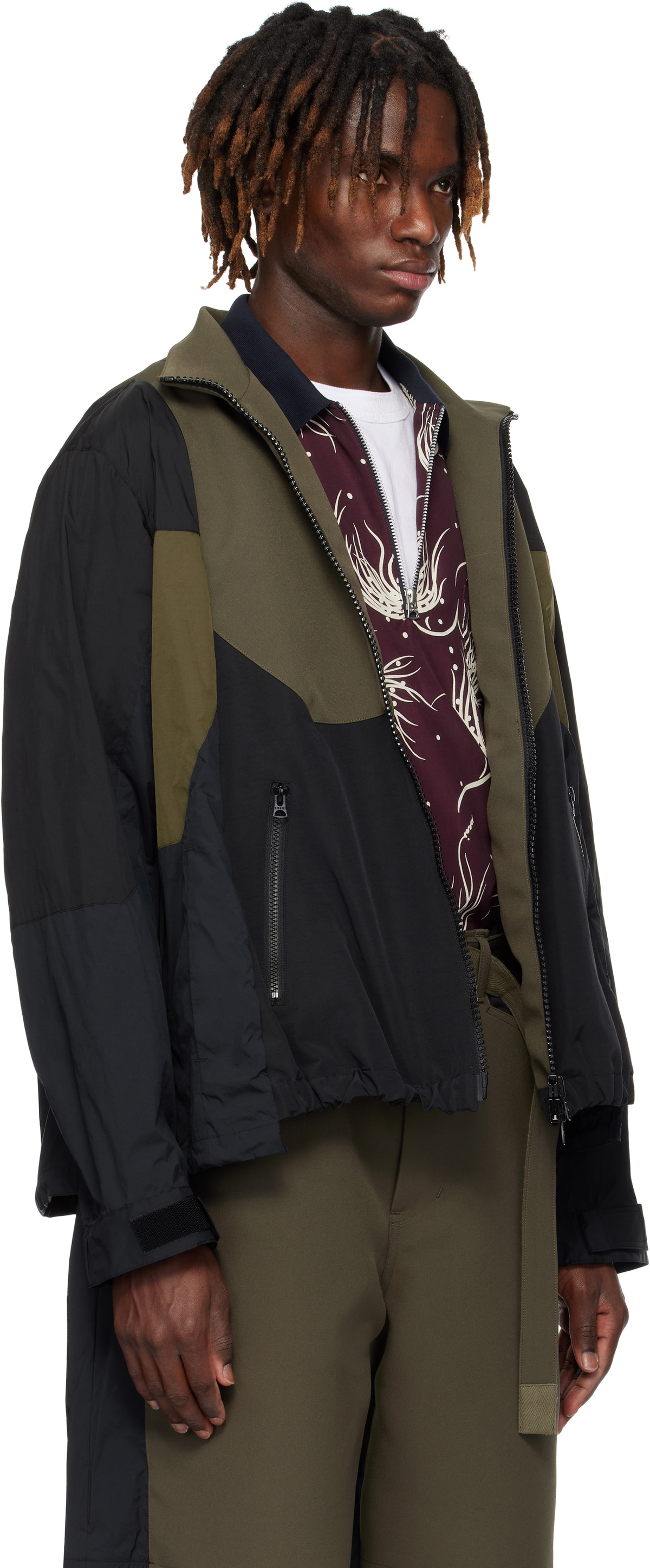 sacai Khaki & Navy Matelasse Twill Mix Jacket Sacai