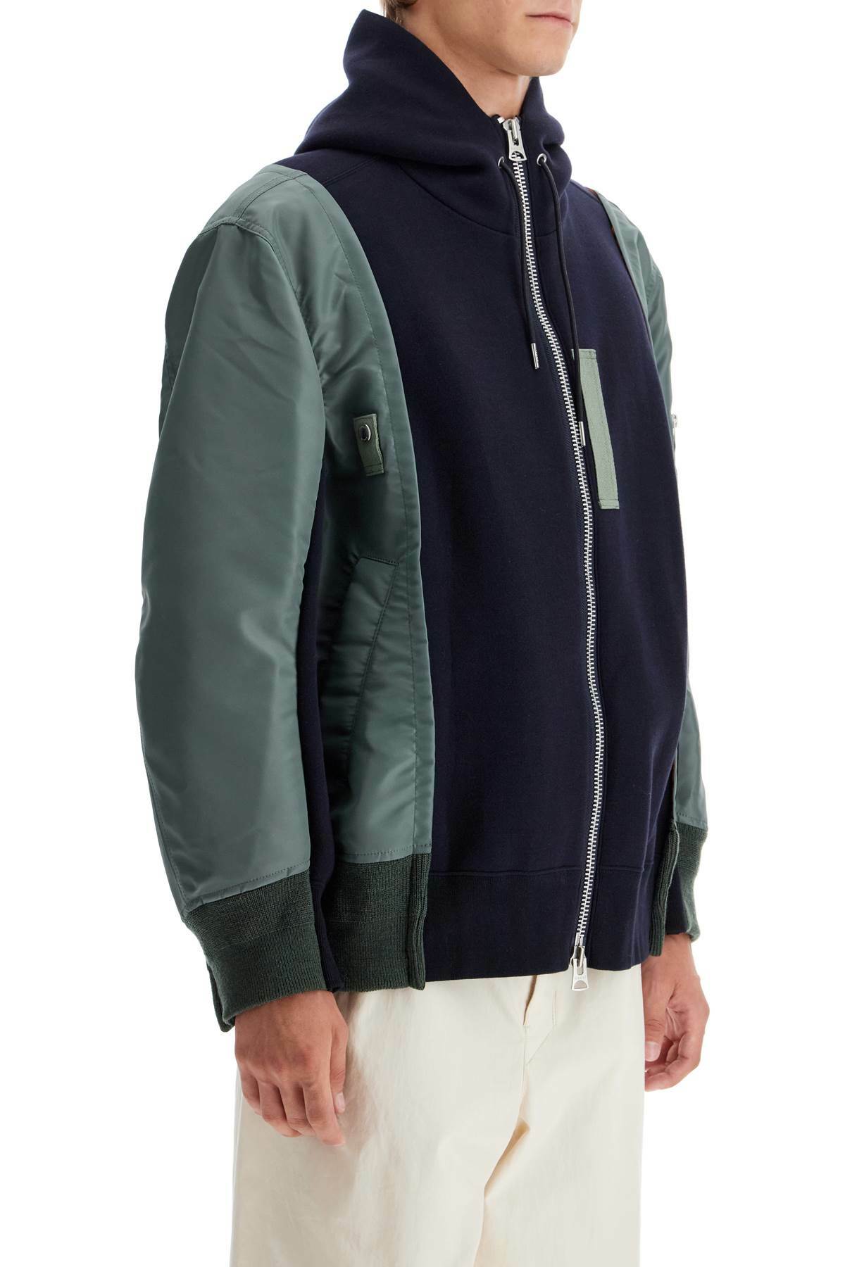 SACAI hybrid sweatshirt with zip and hood Blue Sacai