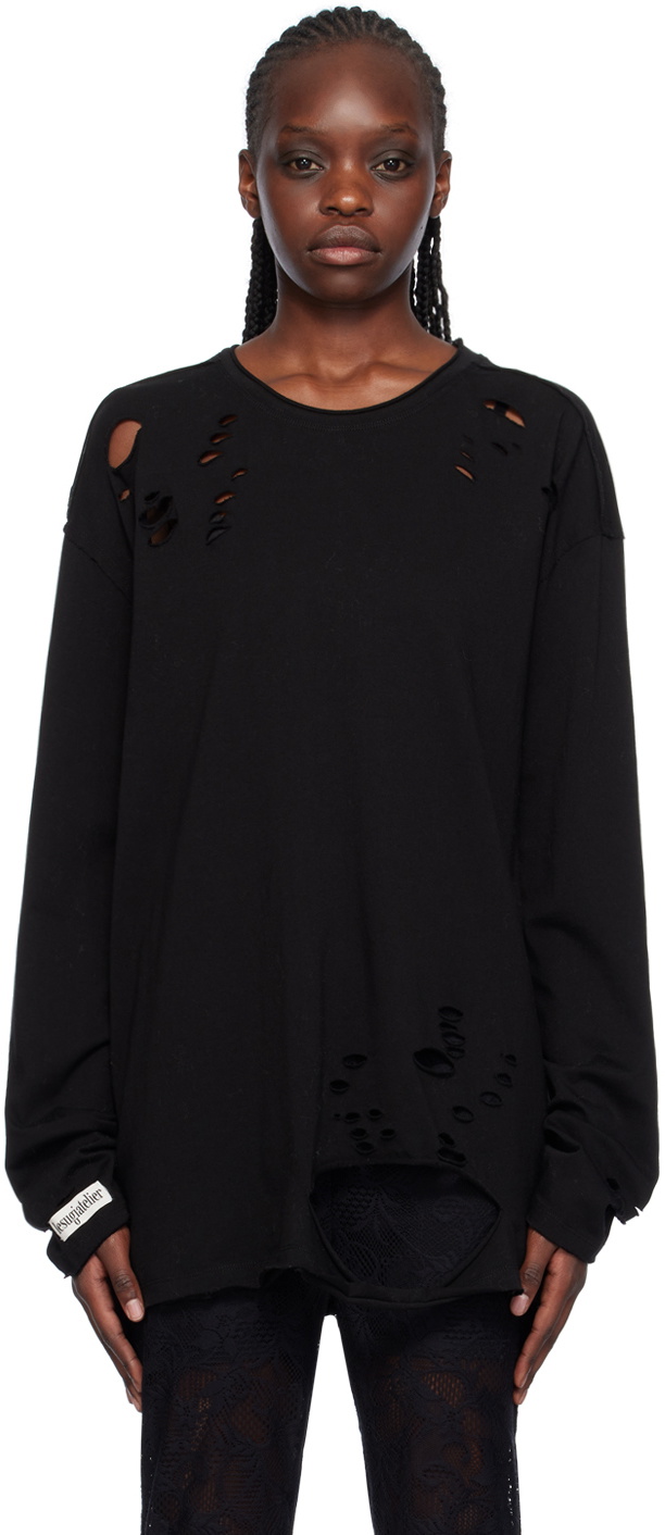 lesugiatelier Black Distressed Long Sleeve T-Shirt lesugiatelier