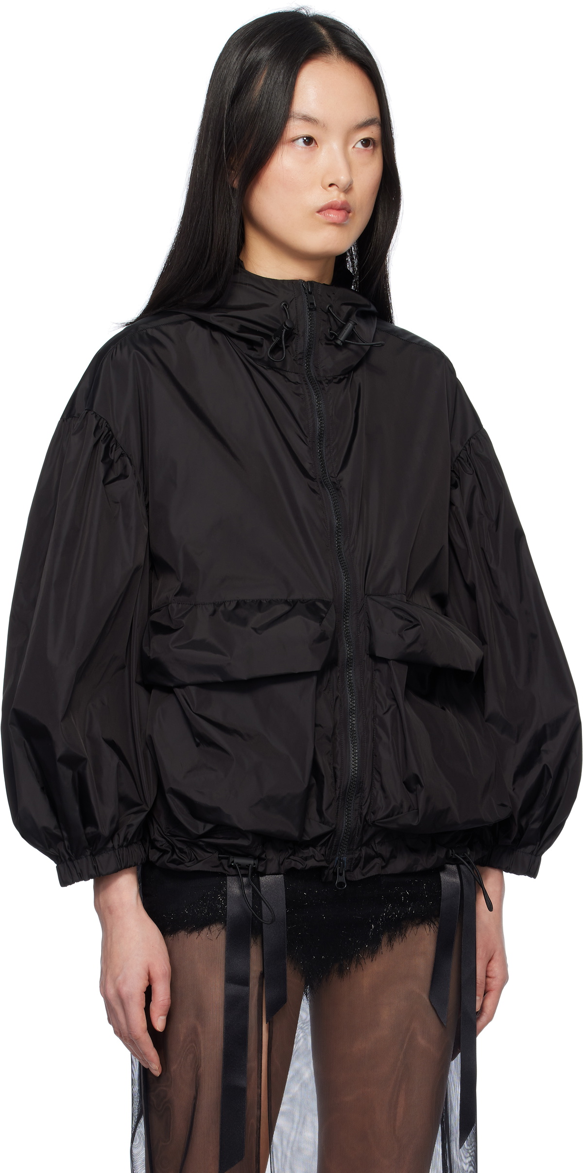 Simone Rocha Black Cargo Flap Pocket Puff Sleeve Drawstring Jacket ...