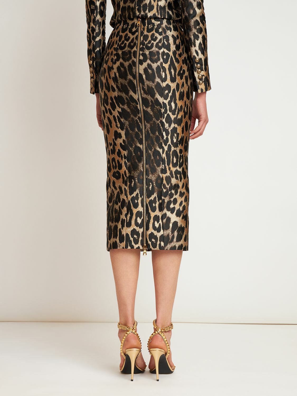 BALMAIN - Leopard Print Pencil Midi Skirt Balmain