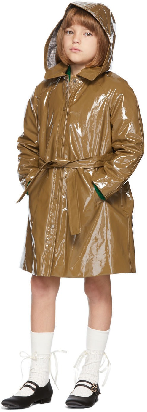 Bonpoint Kids Khaki Waterproof Patent Trench Coat Bonpoint