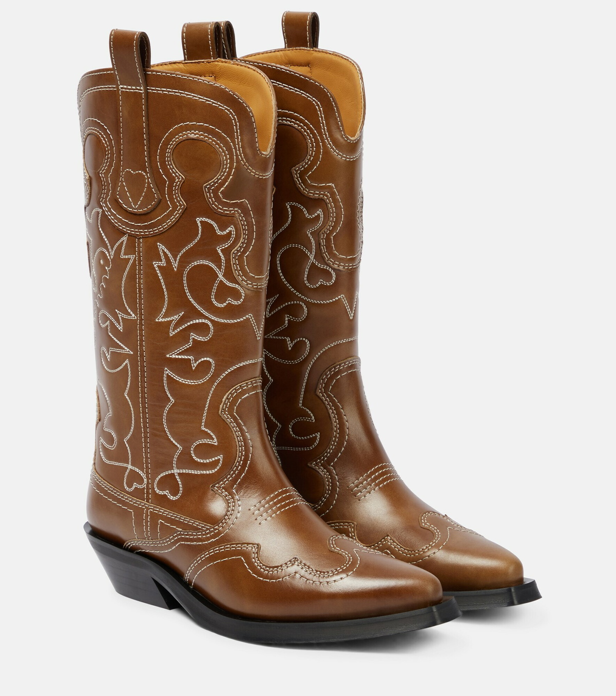 Ganni - Embroidered leather cowboy boots GANNI