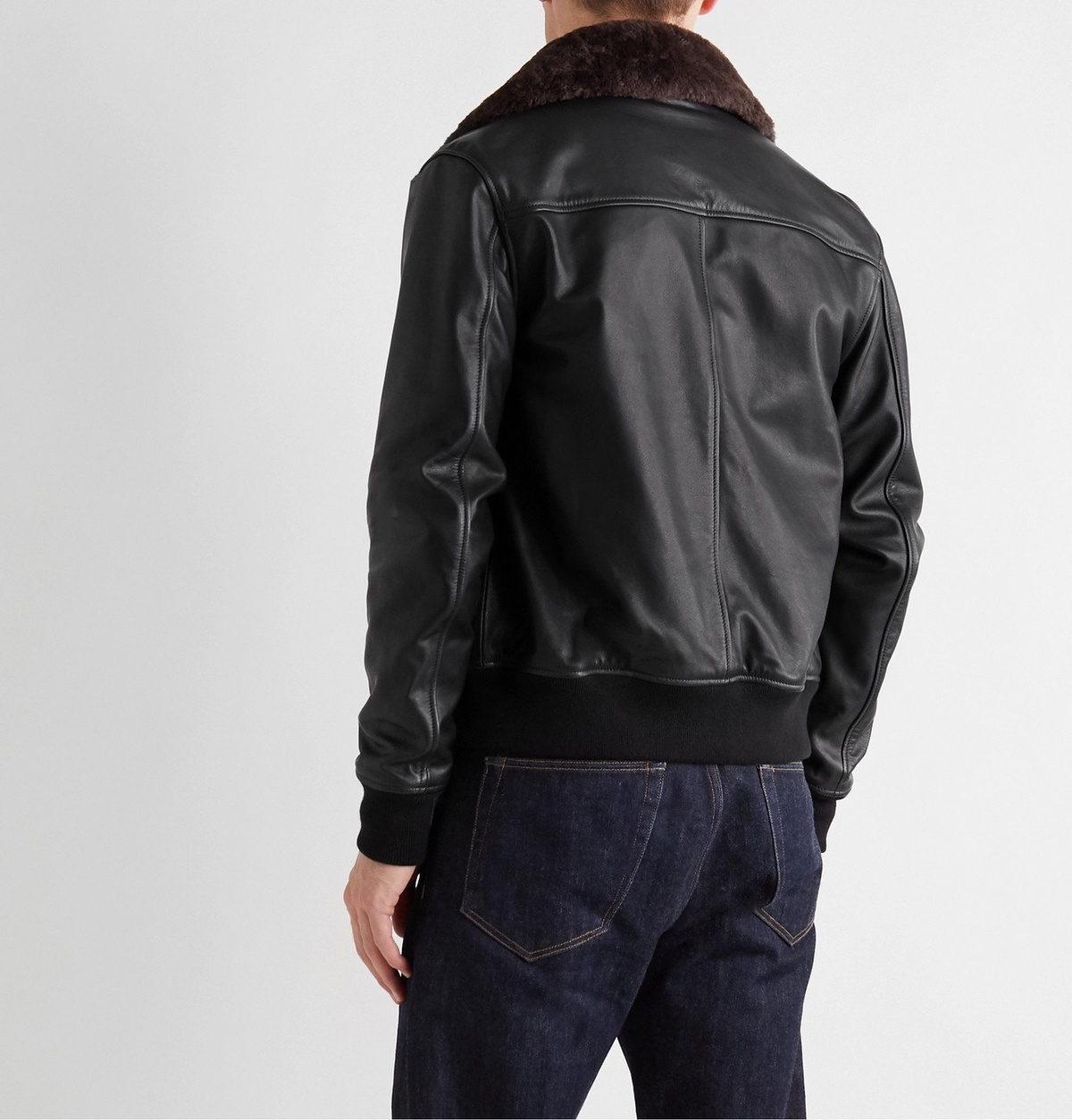 Mr P. - Shearling-Trimmed Leather Bomber Jacket - Black Mr P.