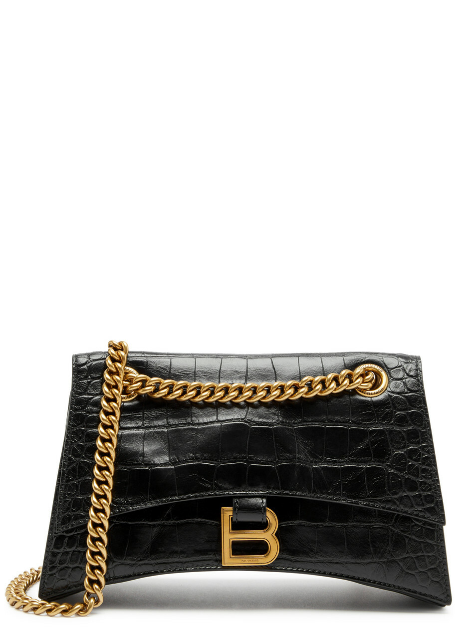 Balenciaga Crush Small Crocodile-effect Leather Shoulder bag - Black ...