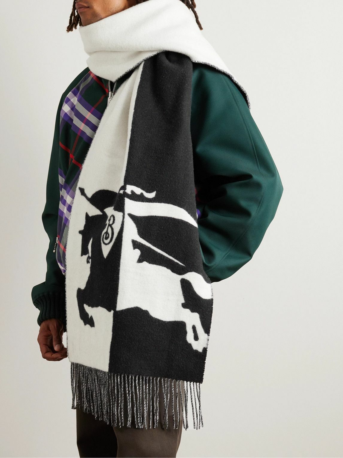 Burberry - Fringed Colour-Block Wool and Cashmere-Blend Jacquard Scarf ...