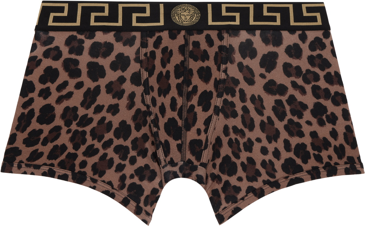 Versace Underwear Brown Leopard Greca Border Long Boxer Briefs Versace ...