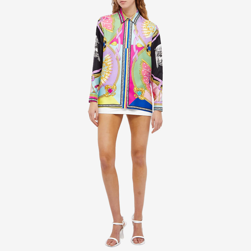 Versace Women's Fan Print Silk Shirt in Multi Versace