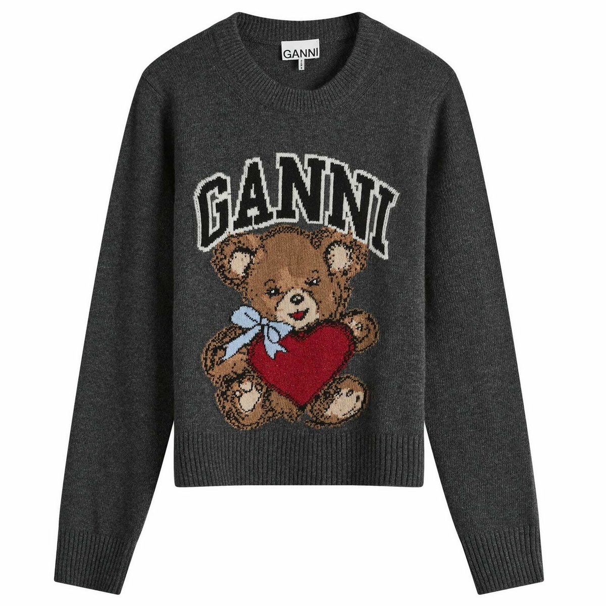 GANNI Women's Graphic Wool Mix Bear Jumper in Gray Quill GANNI