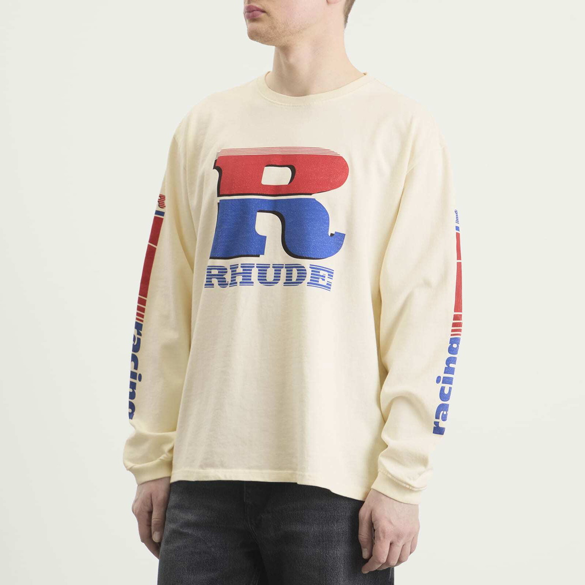 Rhude Men's Split Petrol Logo Long Sleeve T-Shirt in Vintage White/Red ...