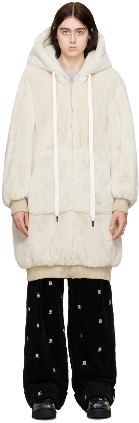 R13 Off-White Faux-Fur Zip Coat R13
