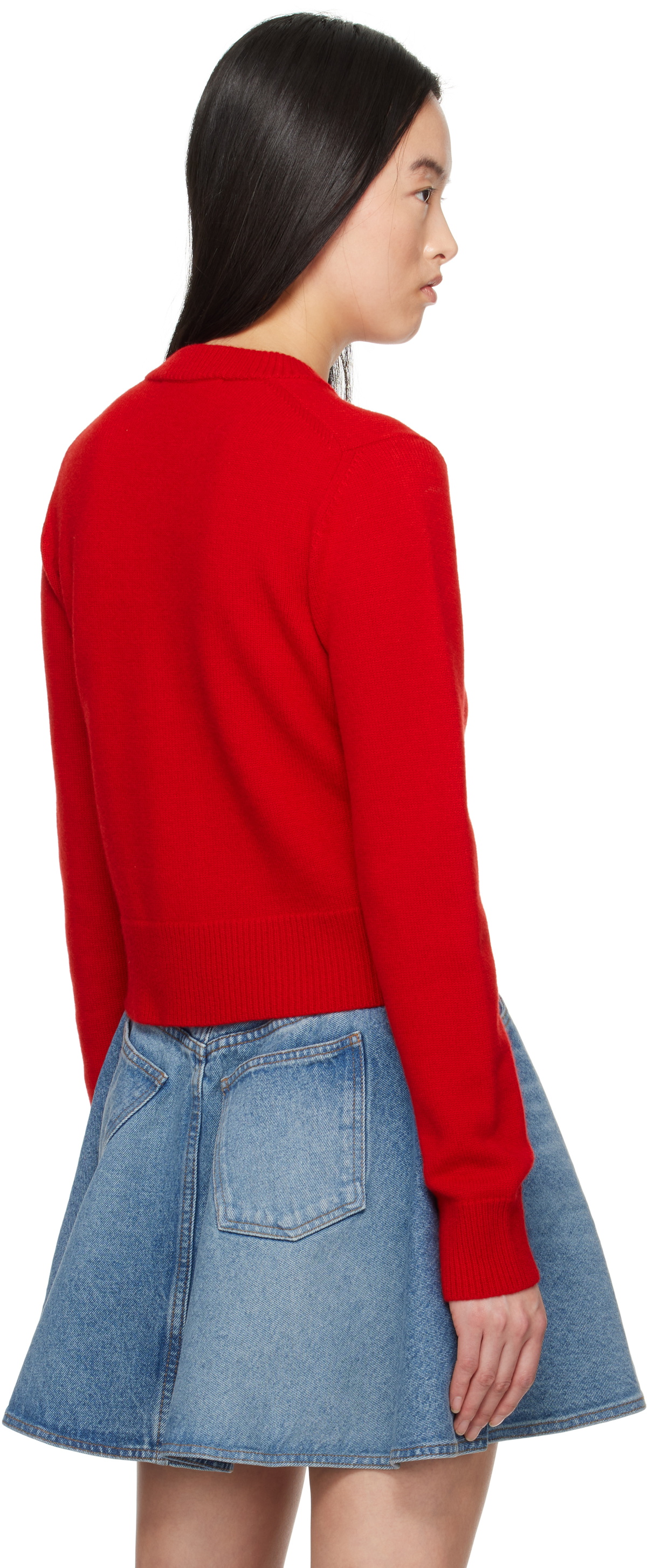 AMI Paris Red Wool Knit Ami de Coeur Crewneck Cardigan AMI