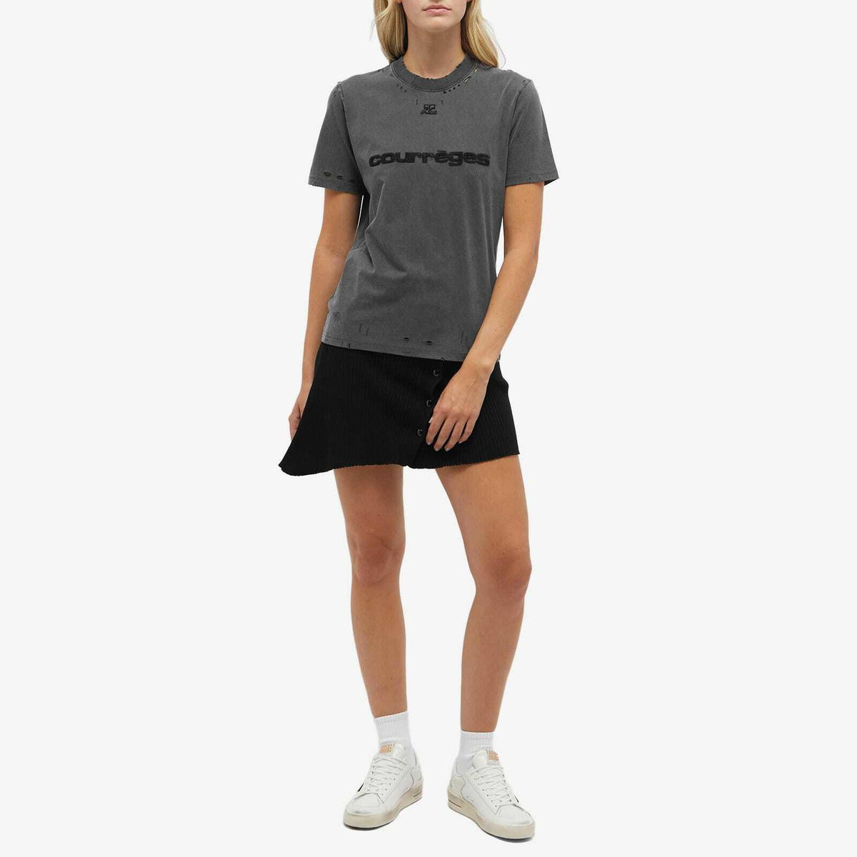 Courreges Women's Courrèges Distressed Logo T-Shirt in Black Courreges