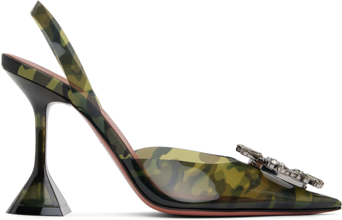 Amina Muaddi Khaki Begum Glass Sling Heels Amina Muaddi