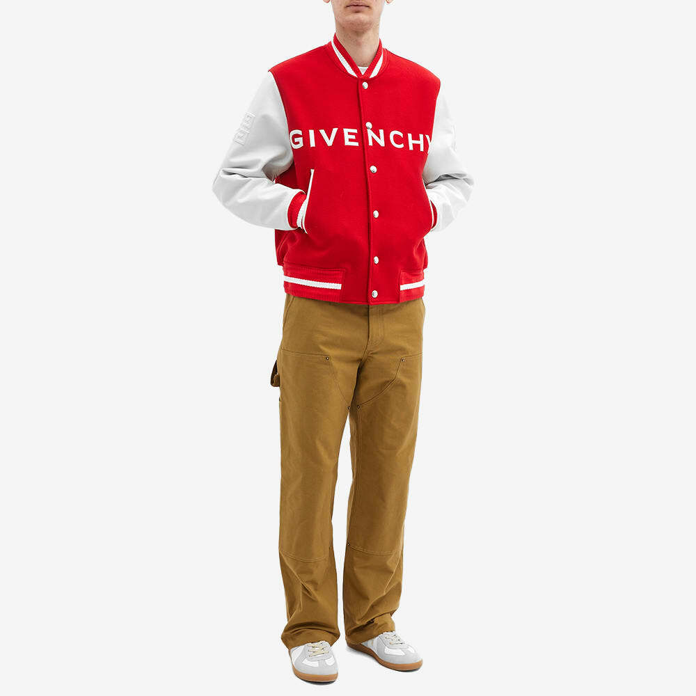 Givenchy Men's Logo Leather Varsity Jacket in White/Red Givenchy