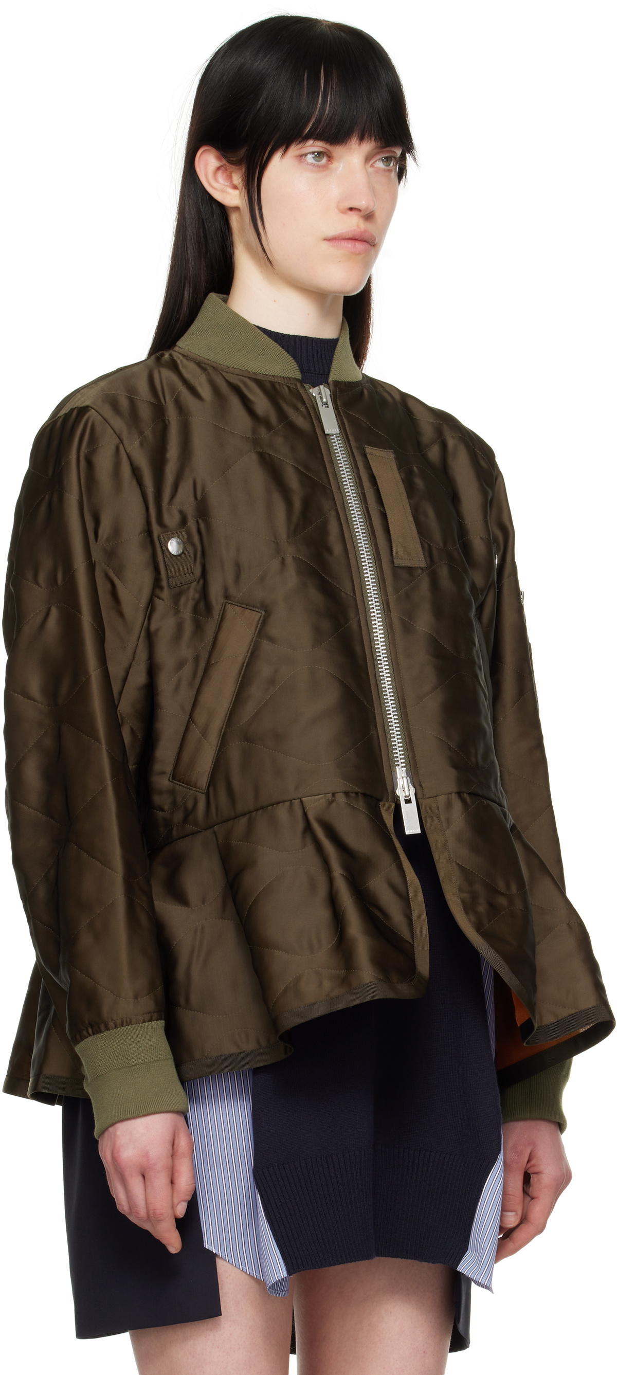 sacai Khaki Quilted Satin Bomber Jacket Sacai