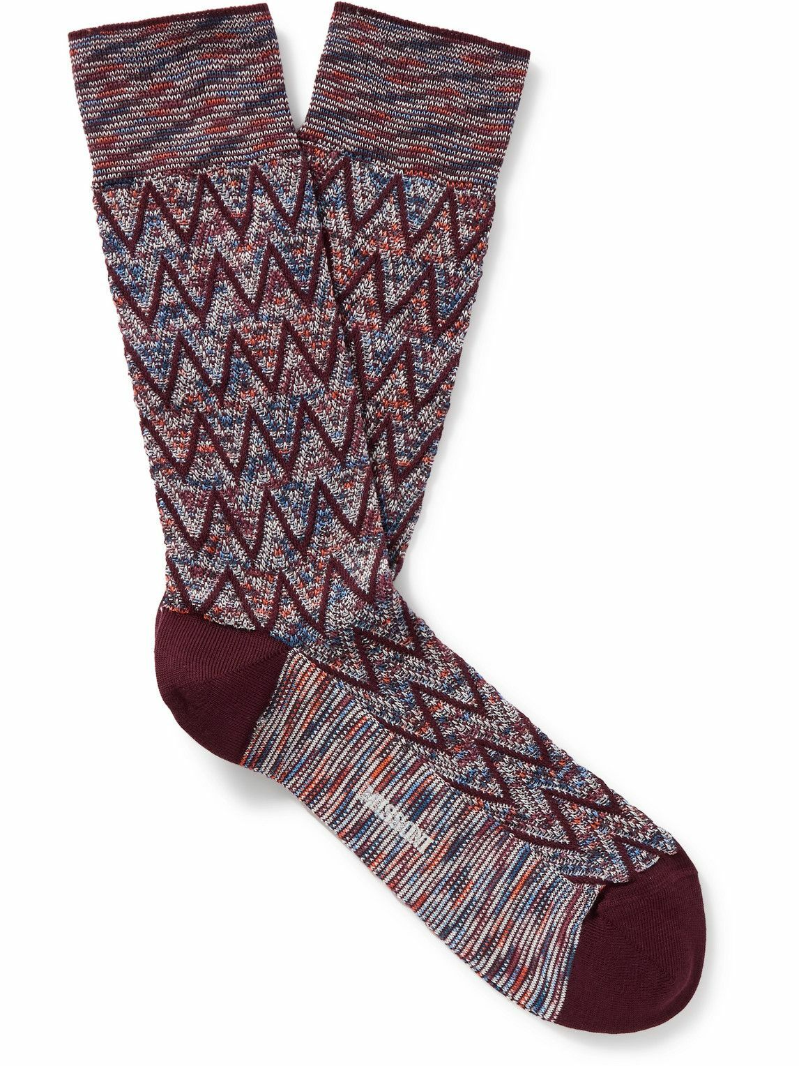 Missoni - Striped Crocheted Cotton-Blend Socks - Burgundy Missoni