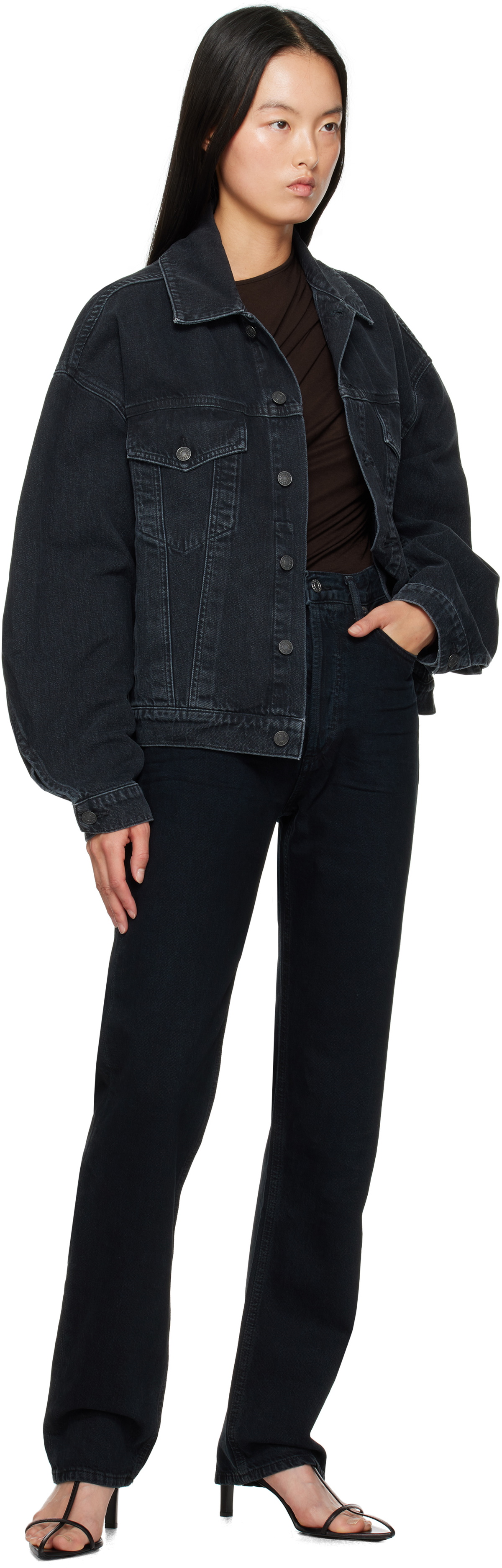 AGOLDE Black 90's Pinch Waist High Rise Straight Long Jeans AGOLDE