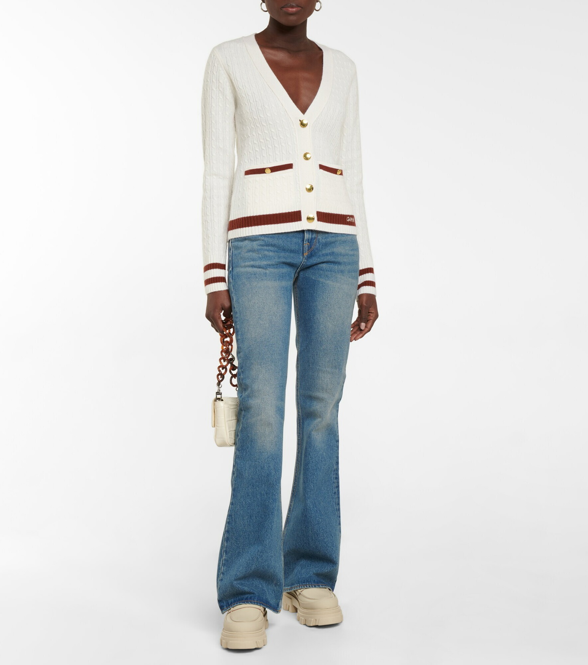 Ganni - Cable-knit wool-blend cardigan GANNI