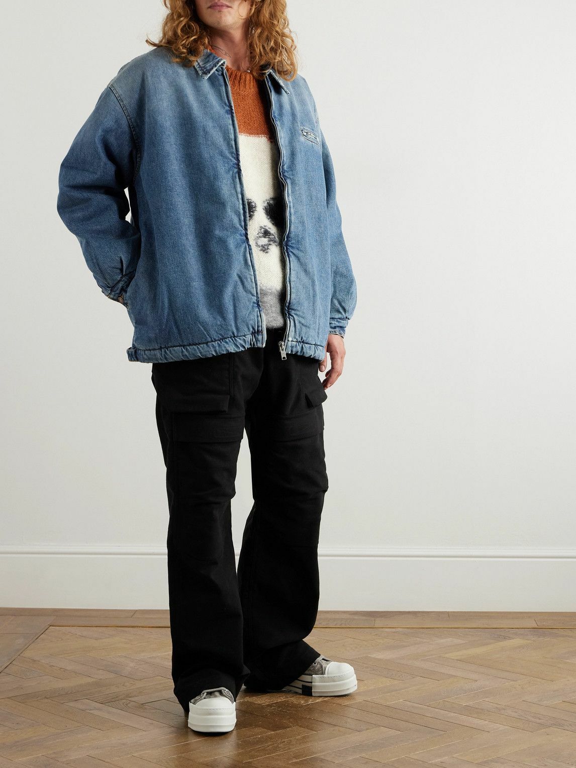 ERL - Oversized Distressed Faux Shearling-Lined Padded Denim Jacket ...