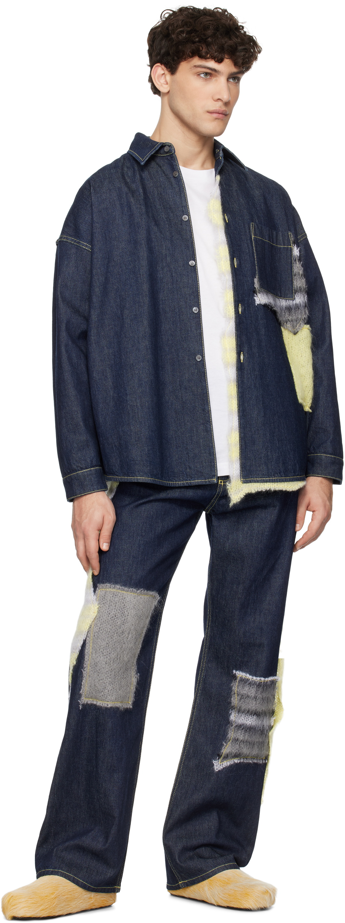 Marni Blue Wool Patched Bull Denim Shirt Marni