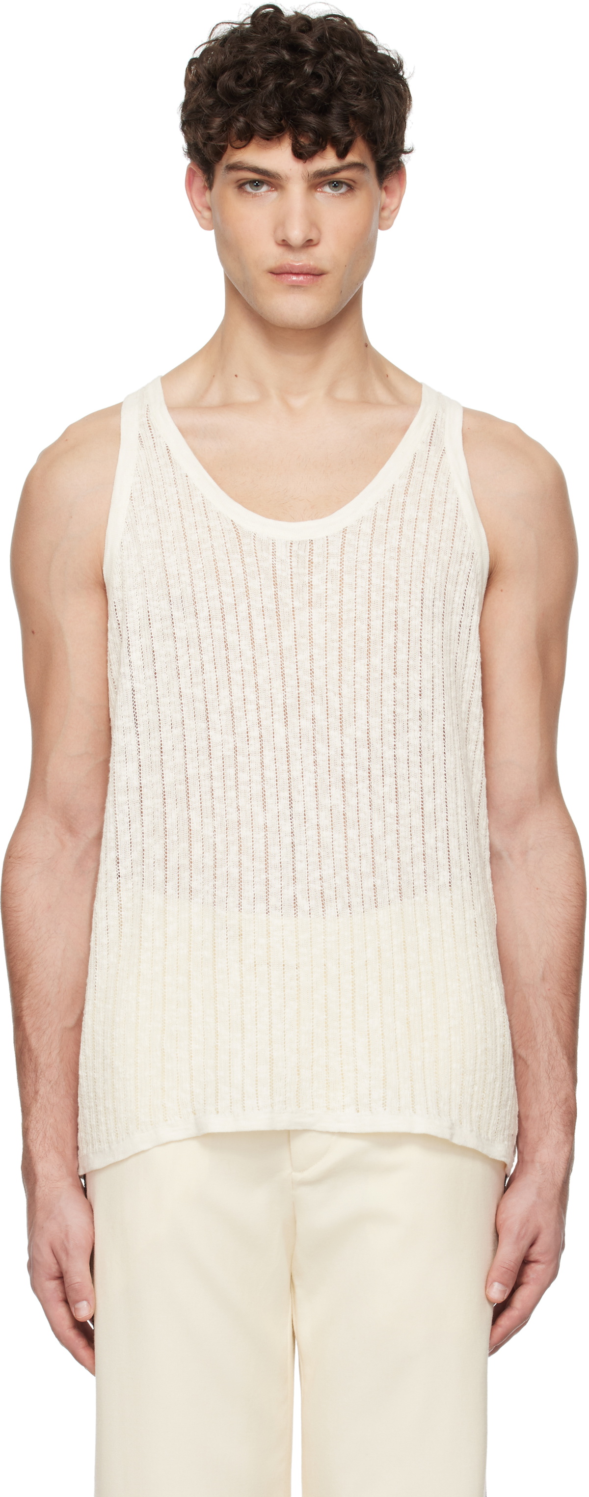 COMMAS Off-White Pointelle Knit Tank Top Commas