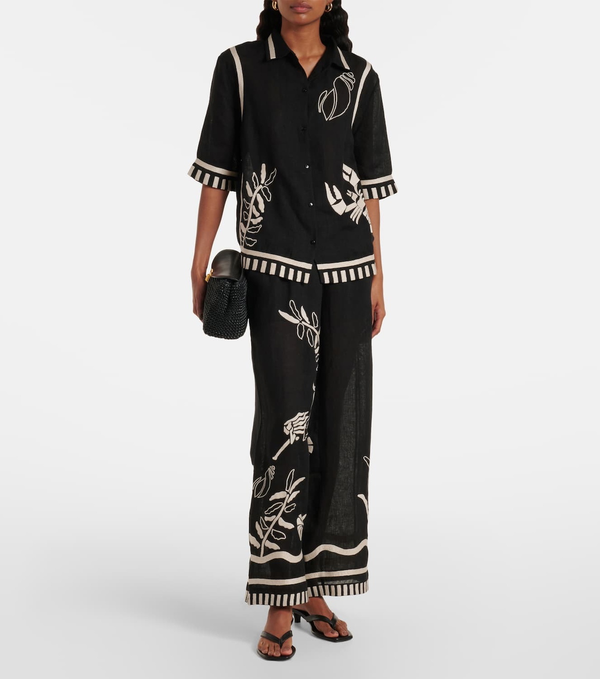 Eres Octopus embroidered linen wide-leg pants ERES