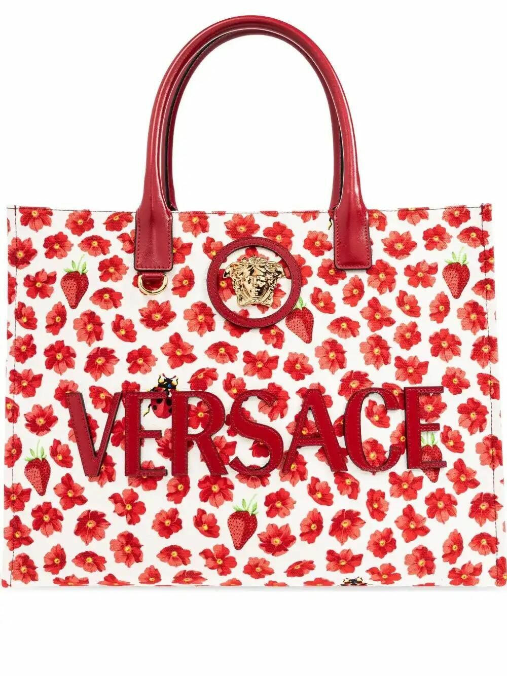 Versace Red Large Strawberry Garden La Medusa Tote Bag Versace