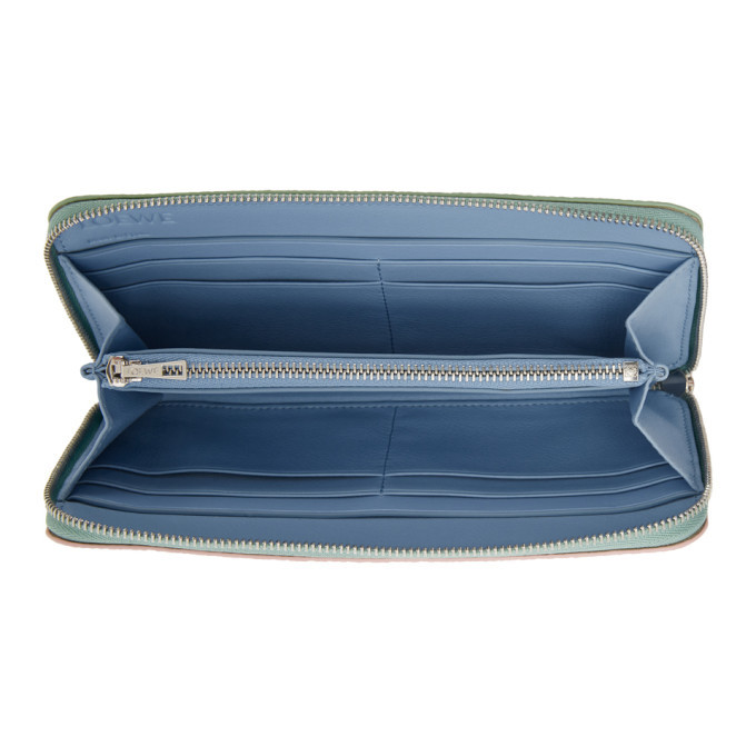 Loewe Pink and Green Ginham Zip Around Wallet Loewe