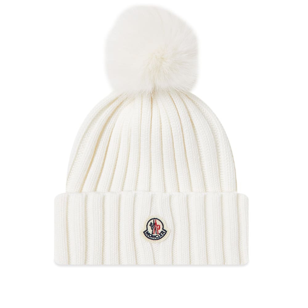 Moncler Women's Logo Bobble Beanie in Cream Moncler