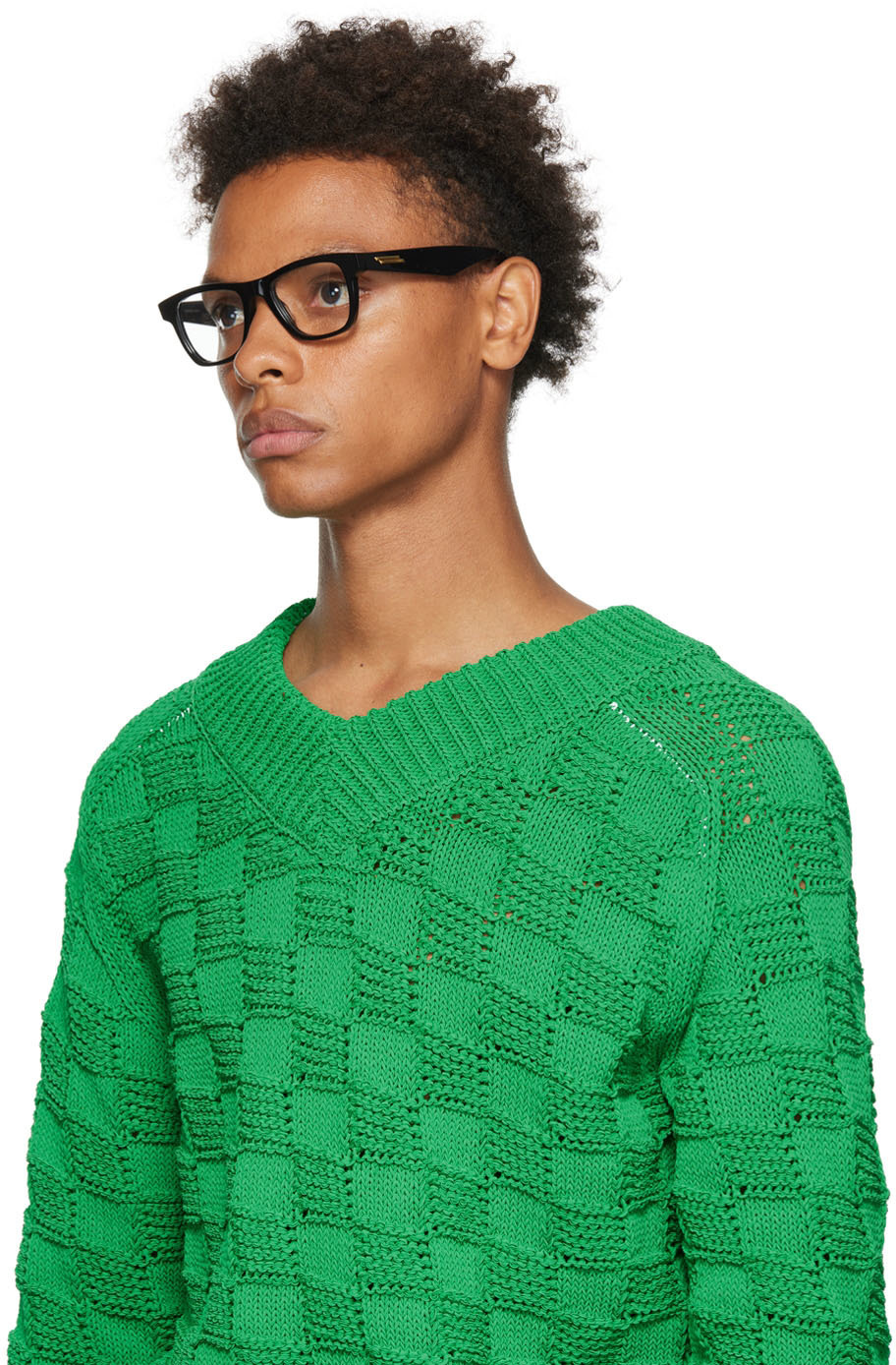 Bottega Veneta Black Rectangular Glasses Bottega Veneta