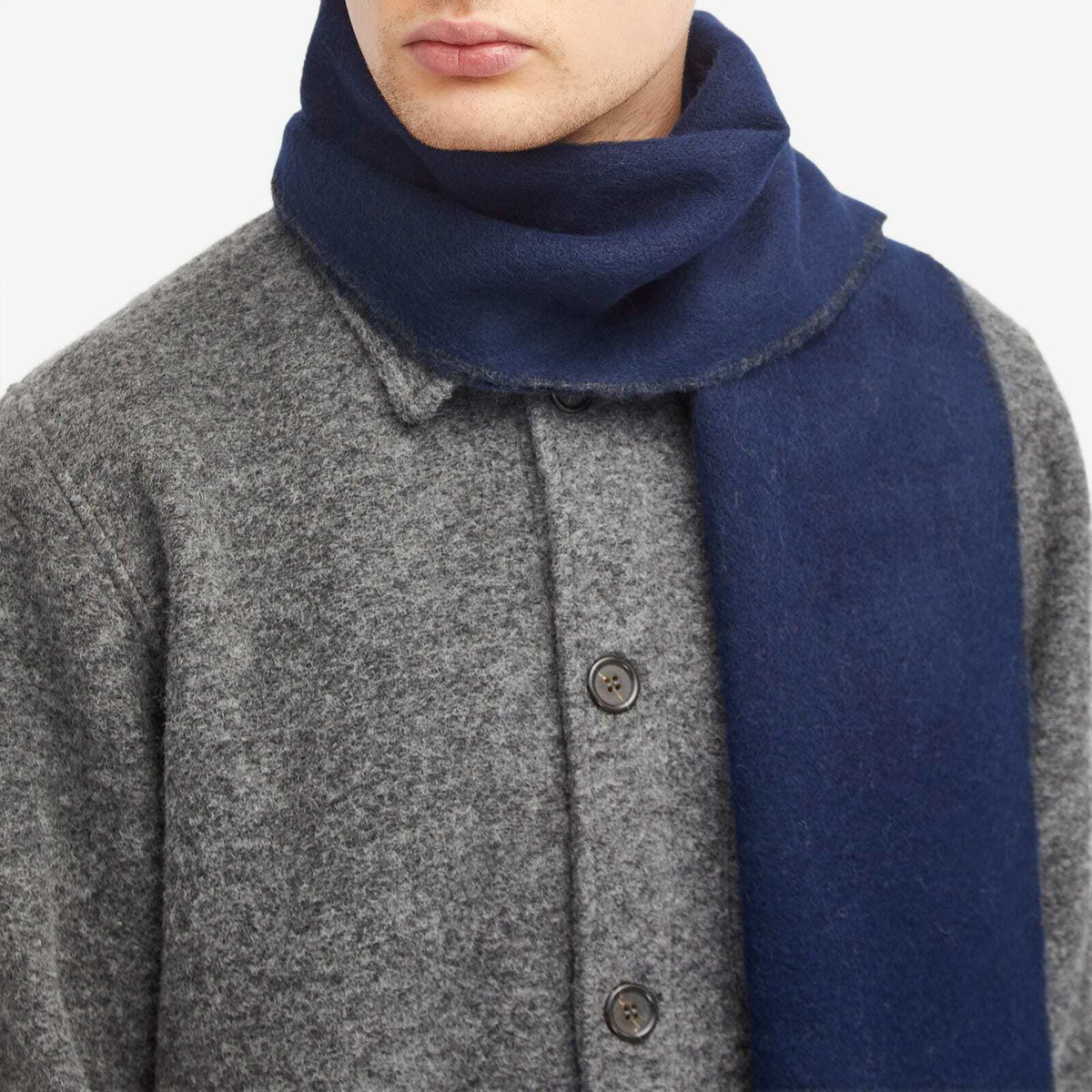 Universal Works Men's Double Sided Scarf in Navy/Grey Universal Works