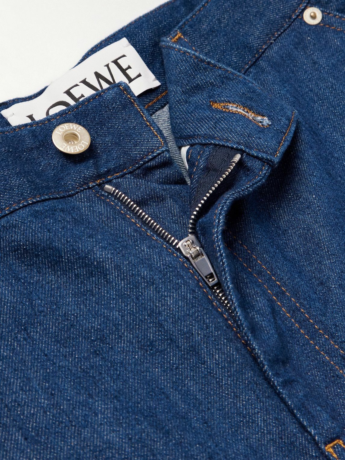Loewe - Painter Straight-Leg Debossed Leather-Trimmed Jeans - Blue Loewe