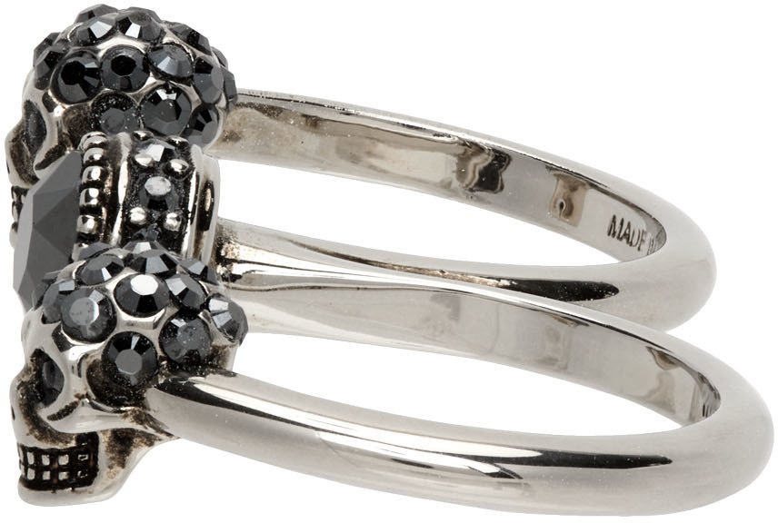 Alexander McQueen Gunmetal Double Skull Ring Alexander McQueen