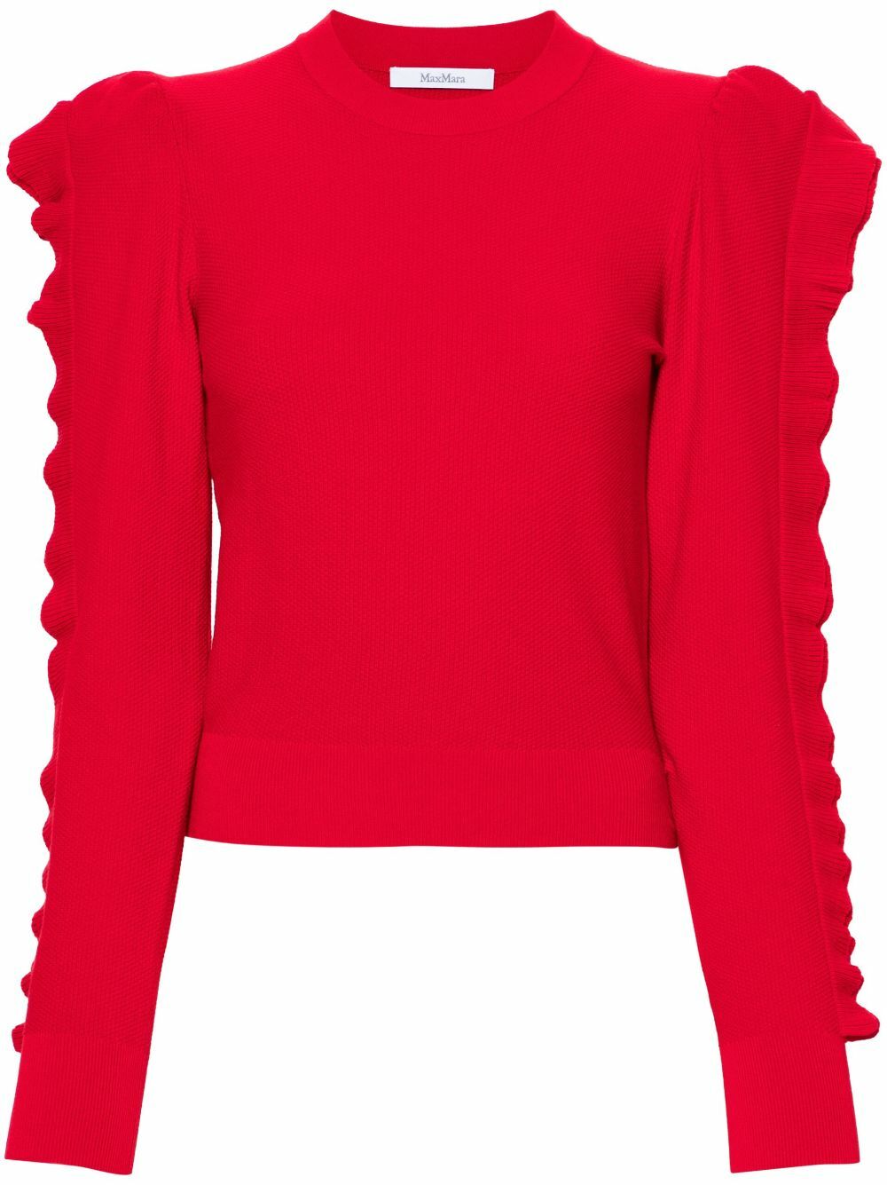 Max Mara Red Ruffled Crew-Neck Sweater Max Mara