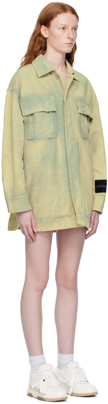Off-White Green Garment-Dyed Minidress Off-White