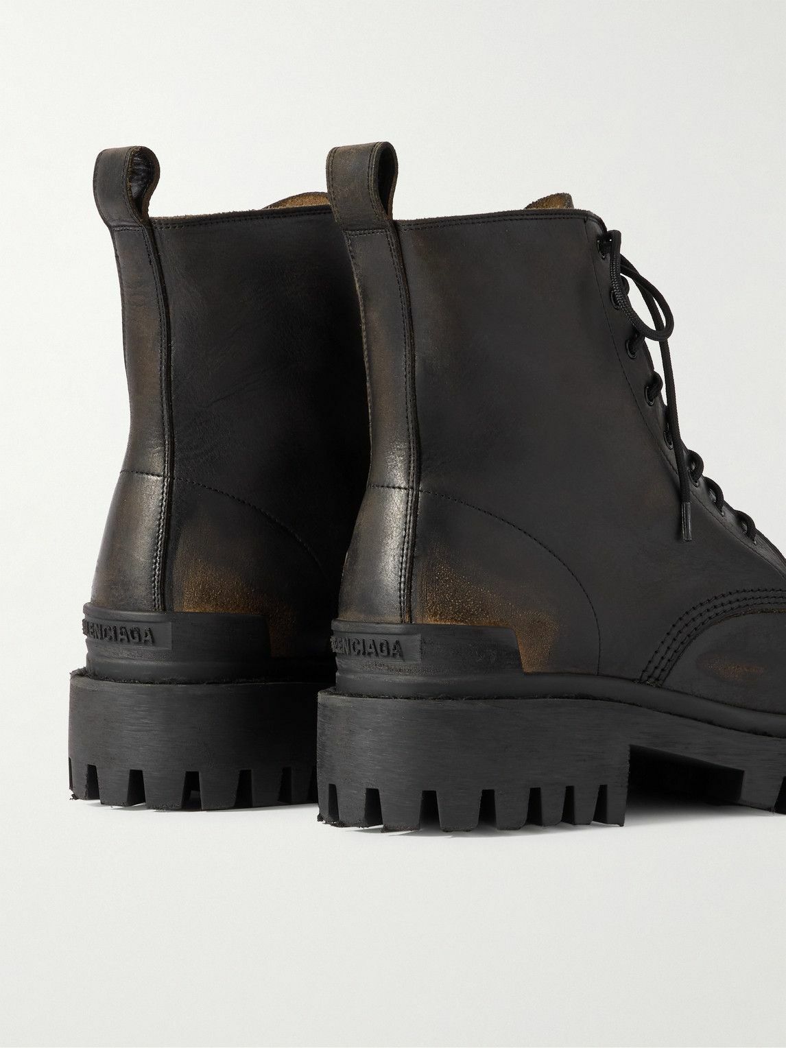 Balenciaga - Strike Distressed Leather Boots - Black Balenciaga
