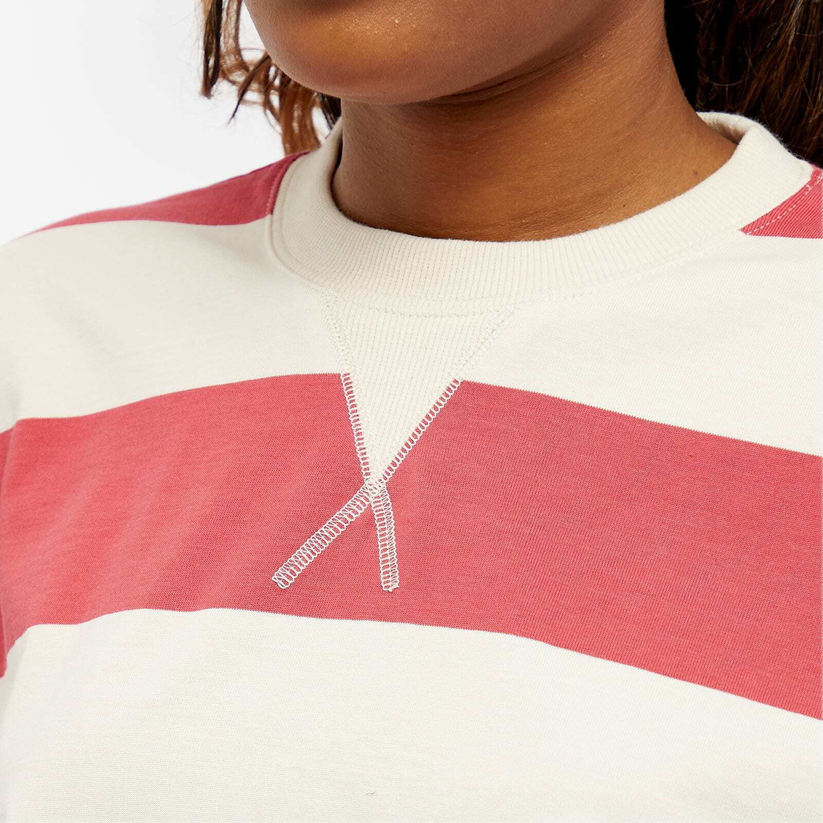 YMC Women's Almost Stripe Sweat in Ecru/Red YMC