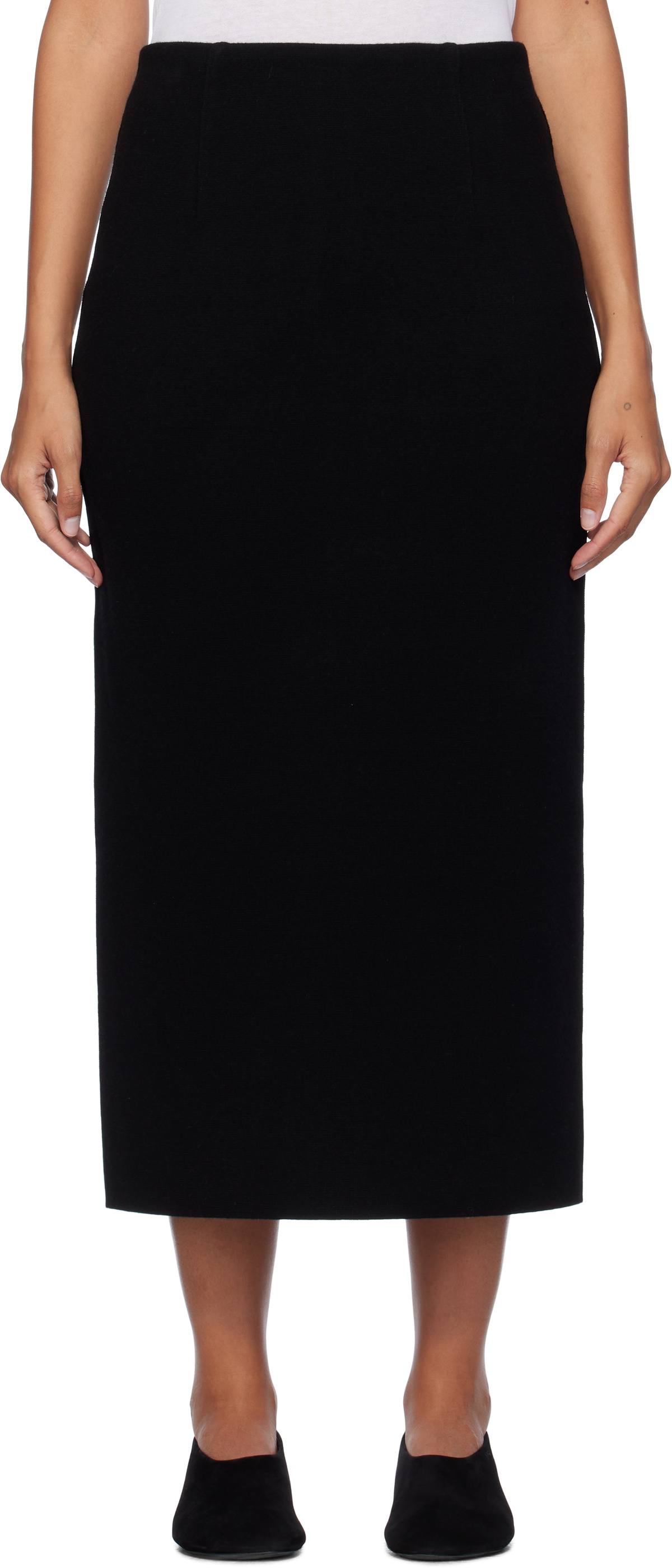 AURALEE Black Heavy Milano Rib Knit Midi Skirt Auralee
